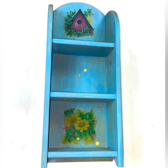 Vintage | Wall Decor | Vintage Blue And Yellow Display Shelves With ...